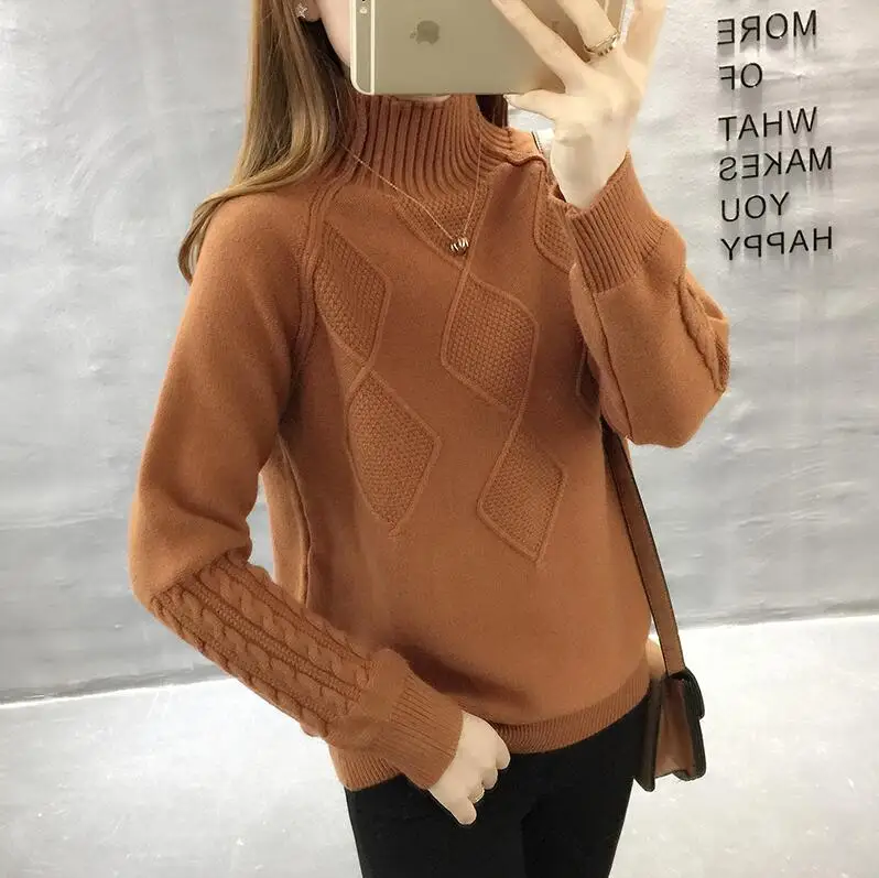 Autumn Winter Slim Basic Women Warm Sweater Solid Color Neck Long ...