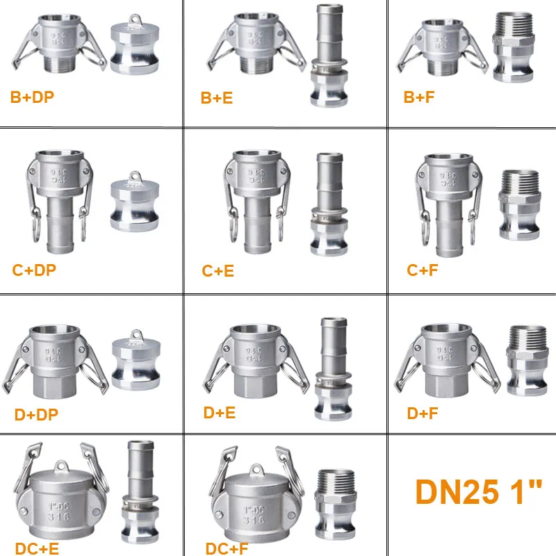 Dn25 1" Type B/c/d +dp/e/f Type Dc+e/f Camlock Fitting Adapter Homebrew 304 Stainless Steel ...