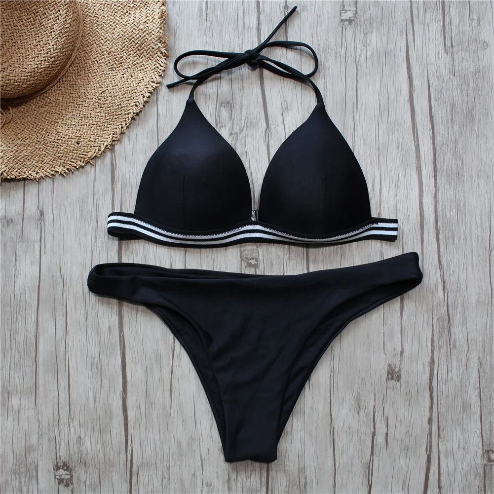 Bikins Women 2018 New Black Swimwear Cut Out Sport Print Bathing Suits ...