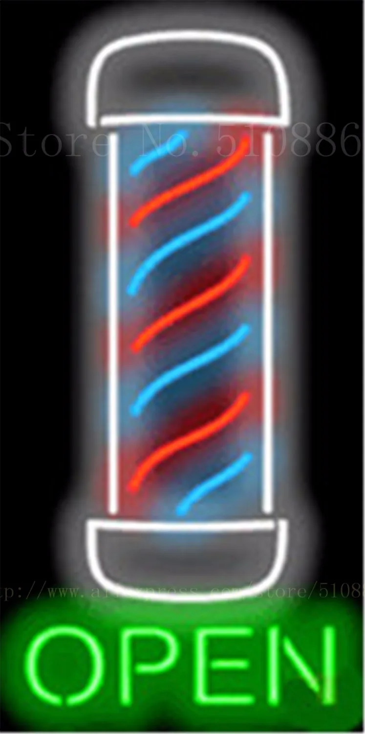 Barber Pole OPEN vertical Businese Tube Neon sign Beer Club Handcrafted ...
