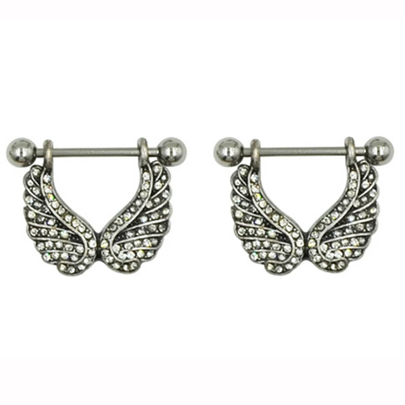 Showlove 2Pcs Cz Gem Angel Wing Nipple Barbell Rings Piercing Nipple ...
