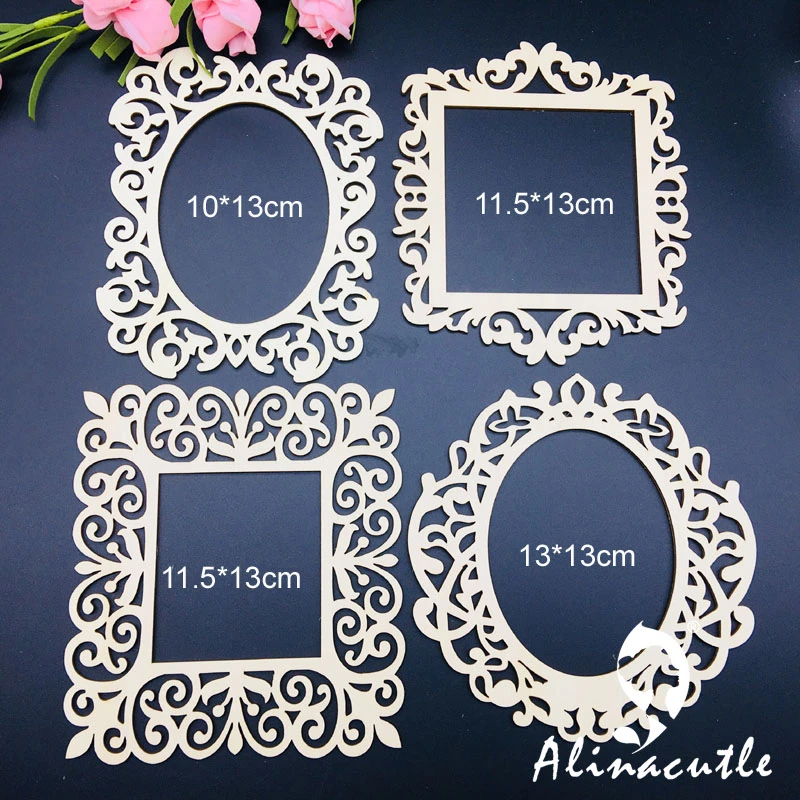 4pc Lace Border Frame Natural Laser Wood Chips Embellishments ...