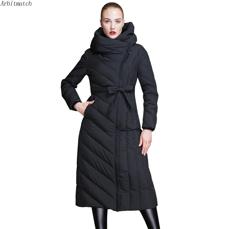 Arbitmatch Fashion Women's Long Hood Down Jacket Female Duck Down Coat ...