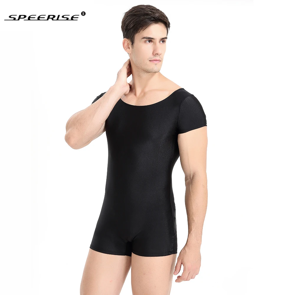 SPEERISE Black Unitards for Men Spandex Ballet Unitard Gymnastic Knee ...
