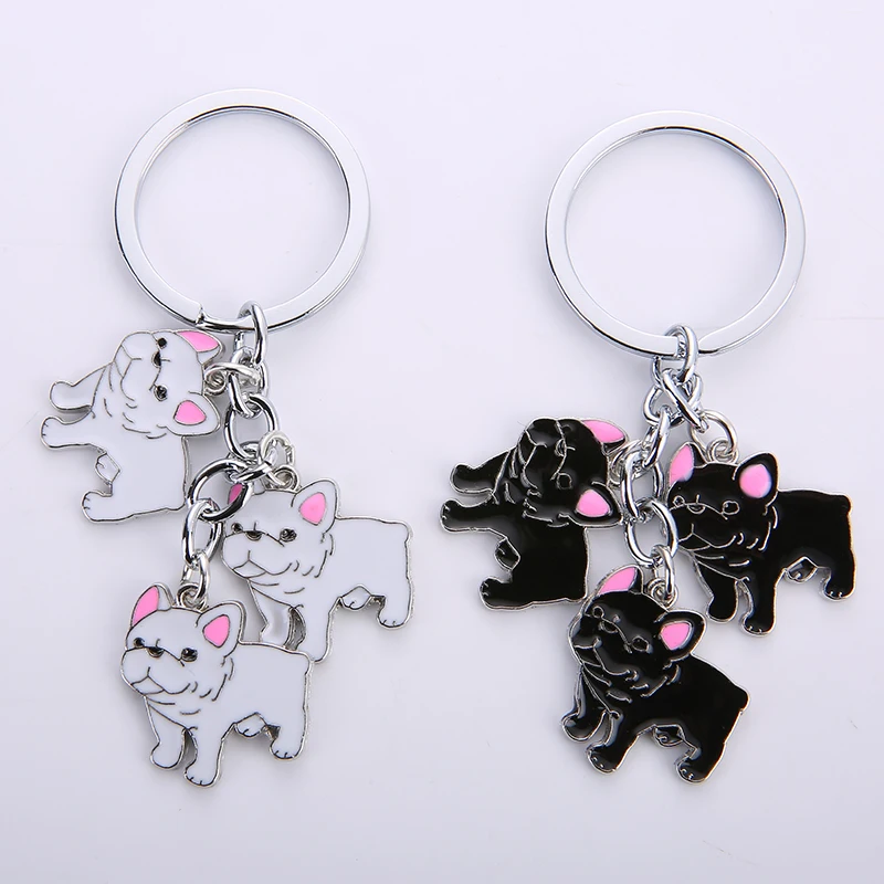 French Bulldog Car Key Chains Cute Keyring Metal Pet Dog Pendant Bag ...