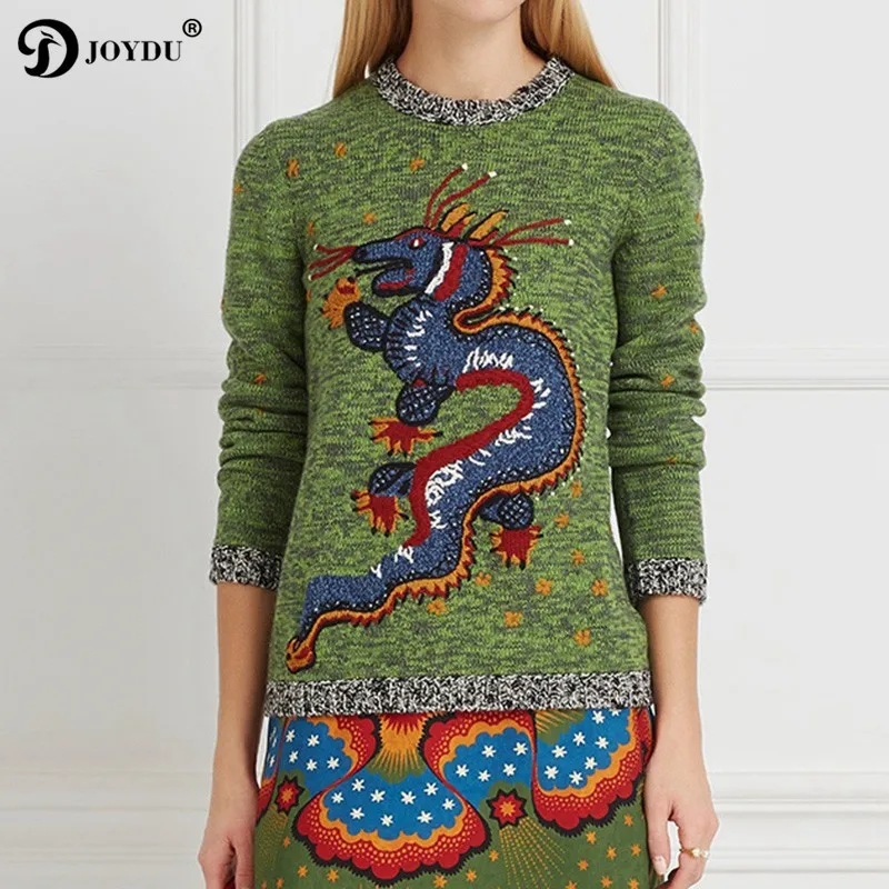 JOYDU Runway Chinese Dragon Retro Knitted Sweater Women 2019 New ...