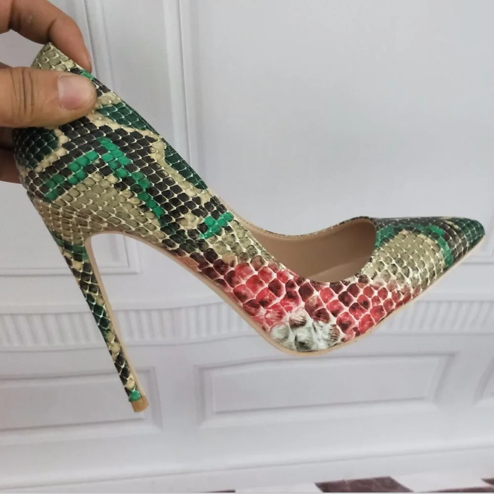 Green High Heels Snake Print Tip Pumps With Pumps Party Shoes Size 43 ...