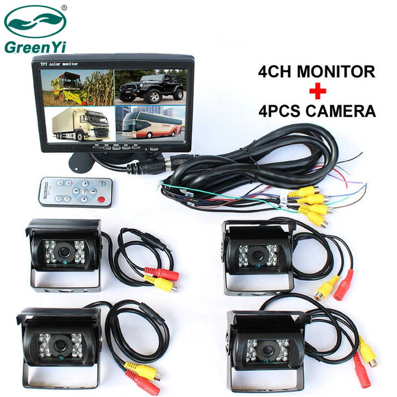 GreenYi DC 12V~24V 7" LCD 4CH Video input Car Video Monitor With 4 Pcs ...
