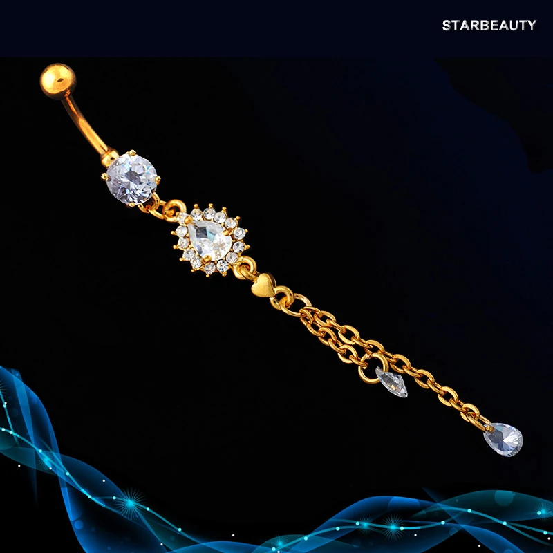 Water Drop Zircon Navel Piercing Nombril Golden Belly Button Rings Body ...