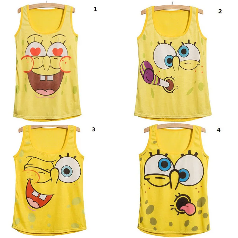 Summer leisure all match cartoon print Camisole I shaped vest spongebob ...