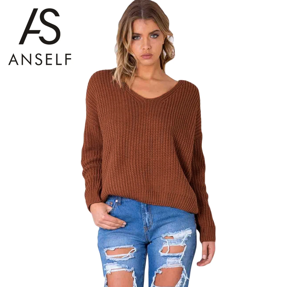 Sexy Backless Knitting Sweater Pullover Shirts Fashion Lace Up Autumn