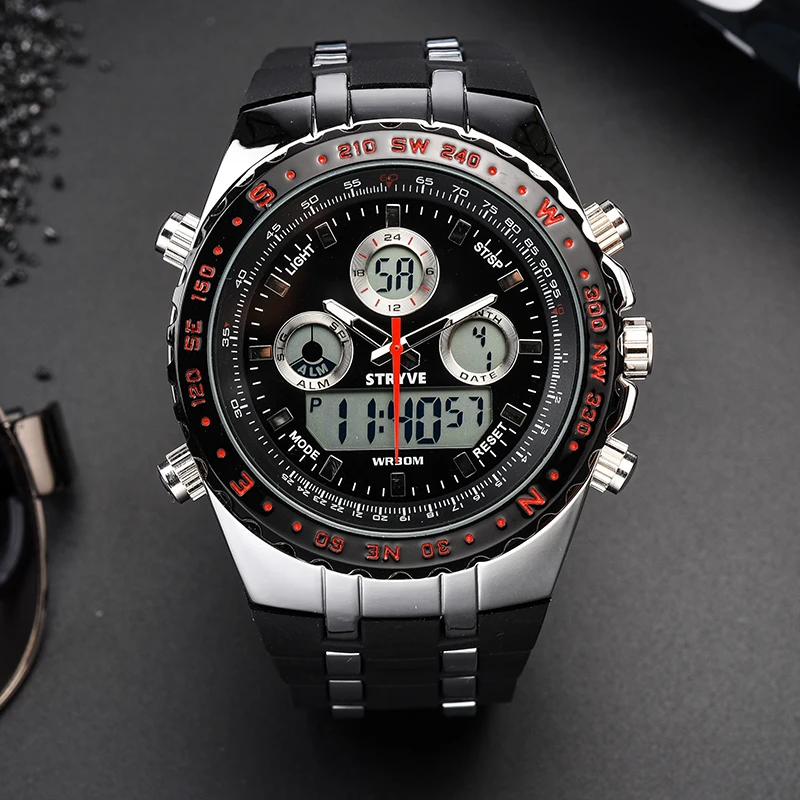 Stryve Brand Luxury Watches Army Military Heavy Dial Dual Time Led ...