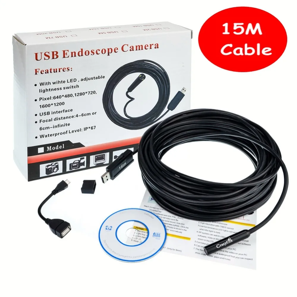 Купить 15 м кабель 10 мм мини цифровой usb эндоскопа инспекционной 480 ...