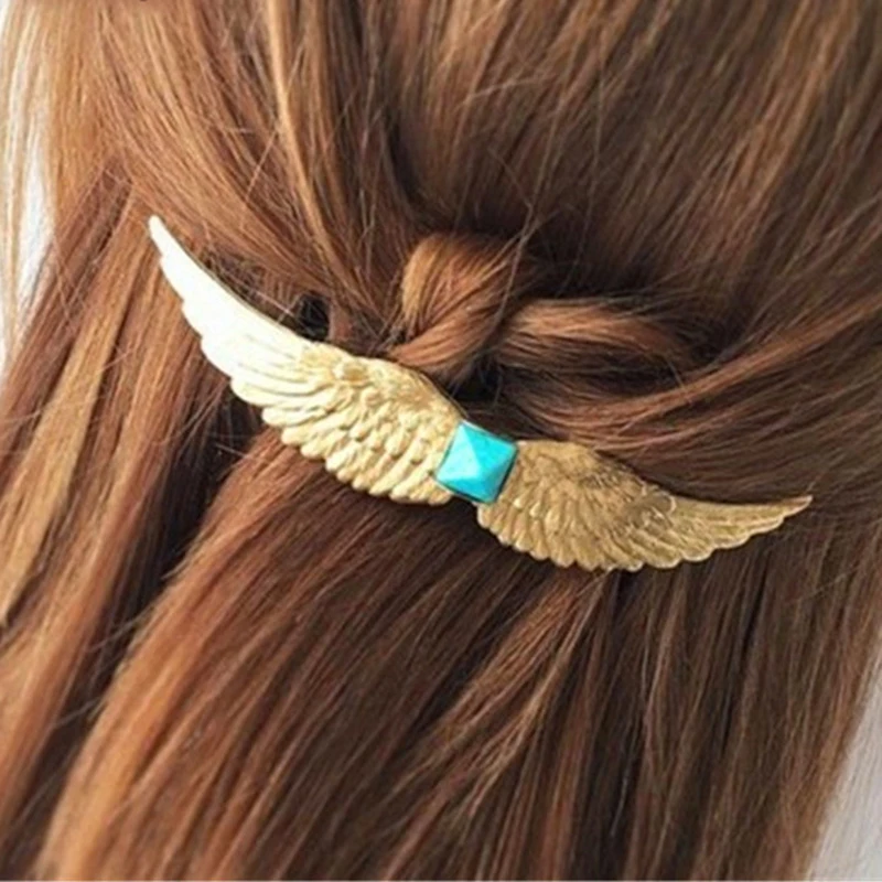 6pcs/lot Vintage Gold Metal Hairpins Fancy Hair Clips Angel Wings Green ...