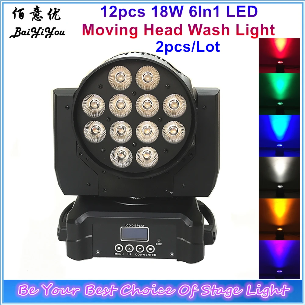 2pcs/Lot 12pcs 18w RGBWA+UV 6In1 LED Moving Head Wash Light Fast Moving ...
