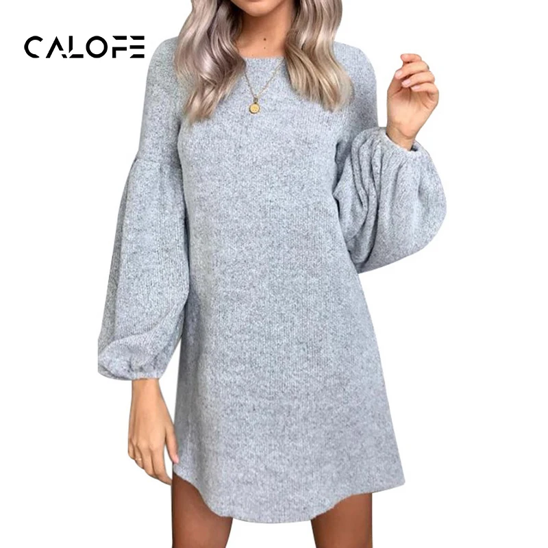 CALOFE женские вязаные свитера платья винтажное Женское зимнее платье ...