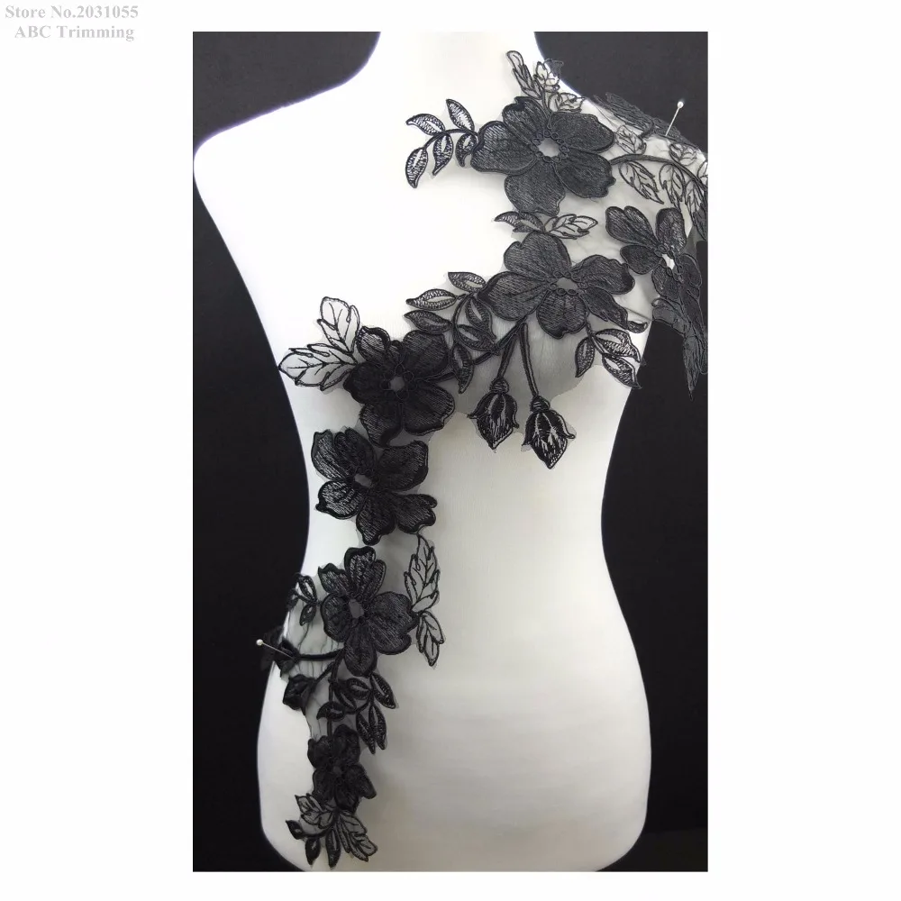 Free Shipping 1pc x New Black Flower Embroidery Lace Applique Trim ...