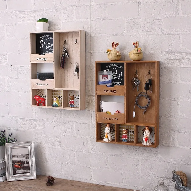 Деревянный стеллаж для хранения трехслойный крючок Подвесной Настенный декор держатель для