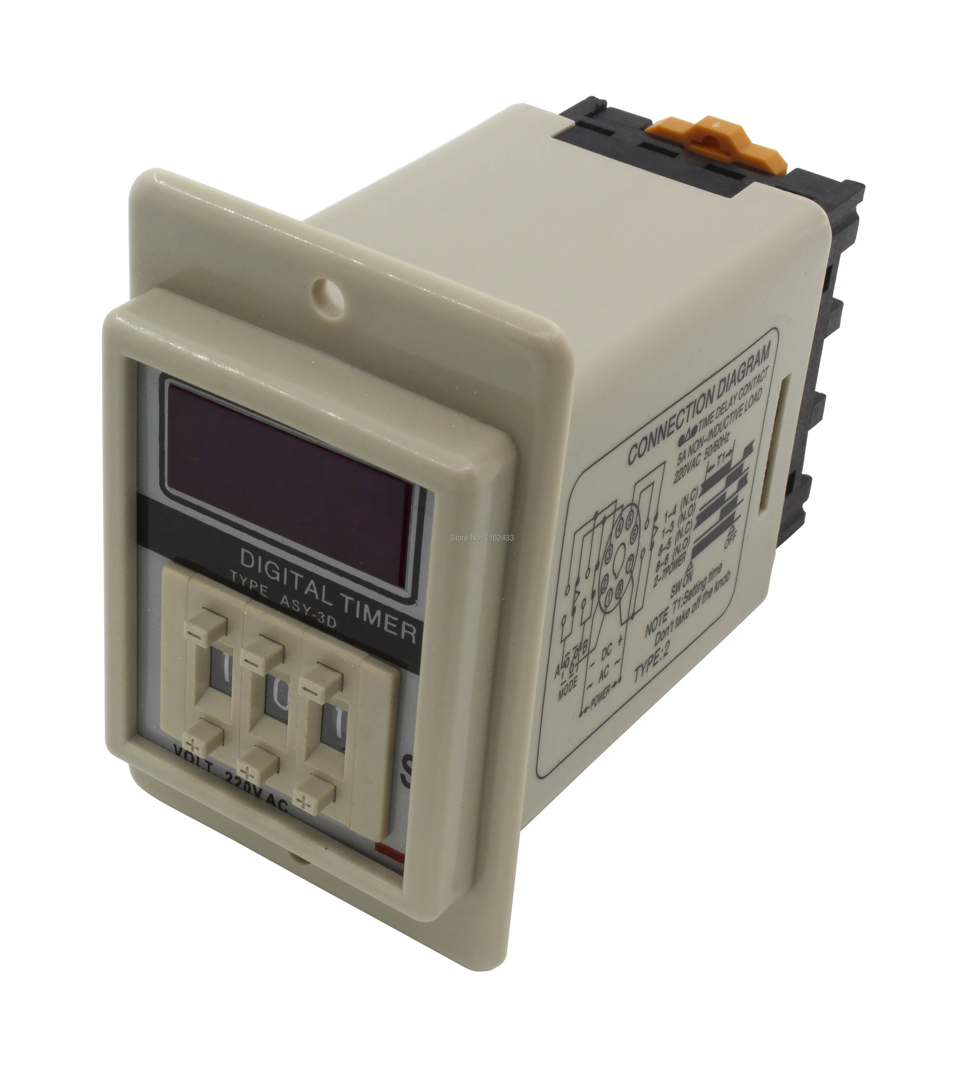 ASY 3D white AC 220V time relay with socket ASY series 220VAC timer ...