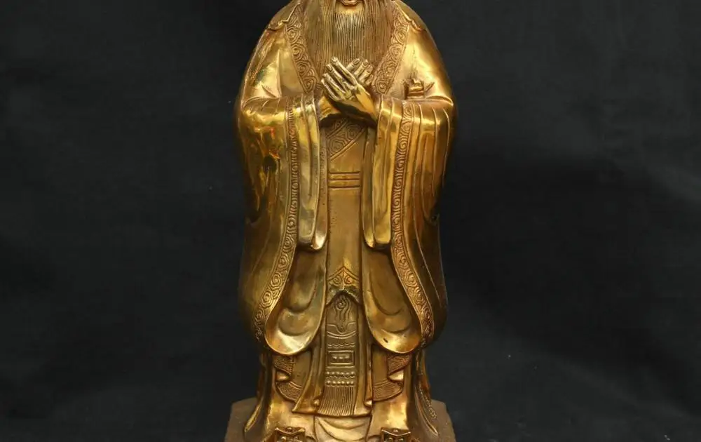 18" Chinese Fengshui Brass Bronze Philosopher Kong Zi Confucius ...