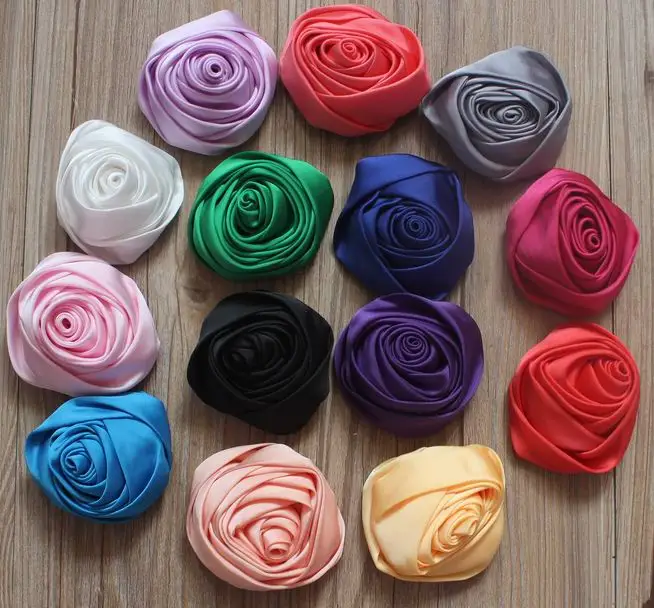 80pcs 14 Colors 8cm Handmade Rolled Soft Satin Rose Flowers,DIY Satin ...