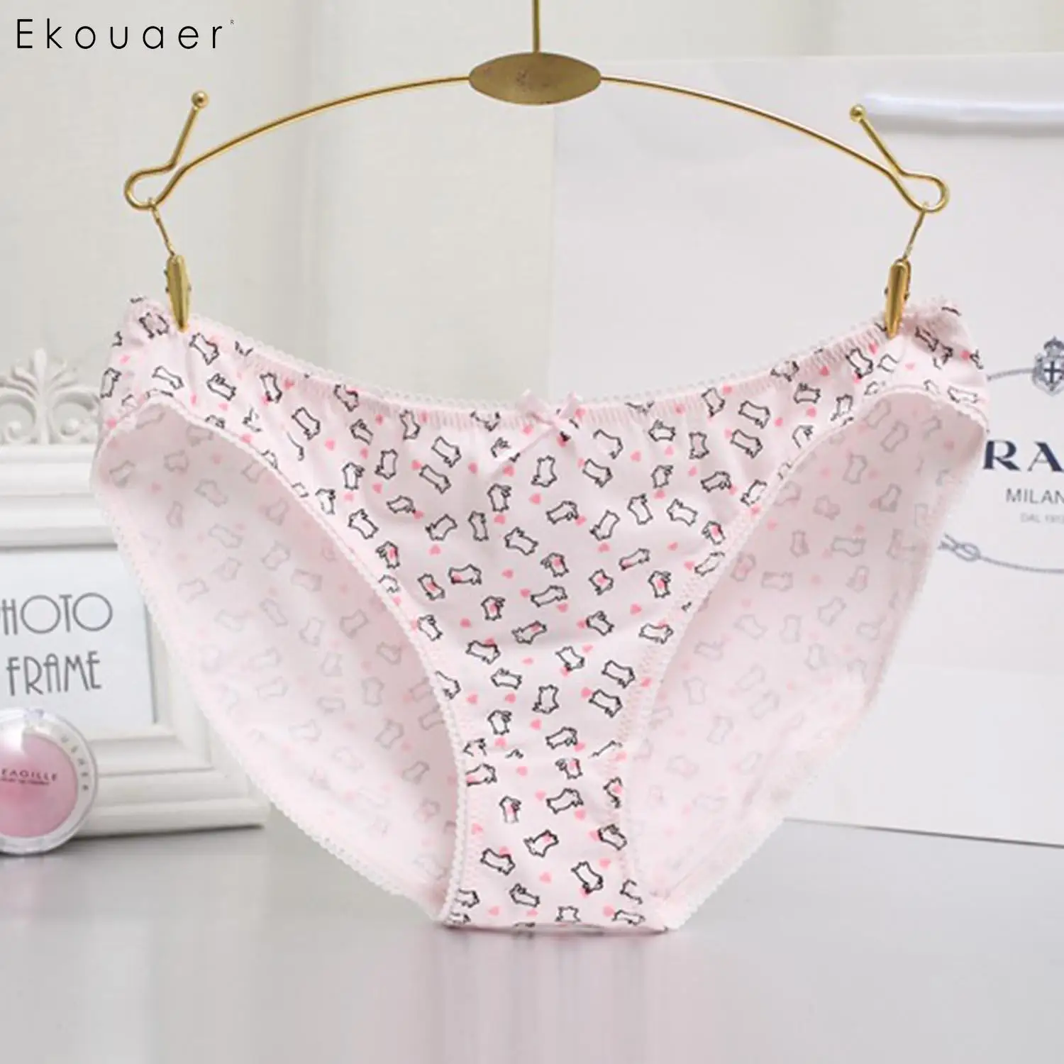 Ekouaer Ladies Cotton Briefs Women Panties Underwear Soft Comfortable