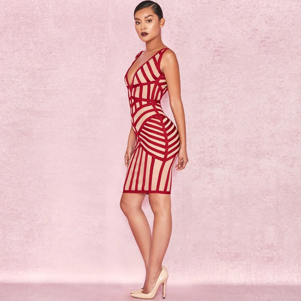 Sexy Bandage Dress Women Summer Dress 2018 Geometric Tank Red Bodycon