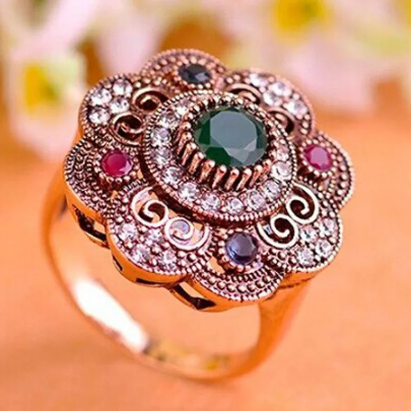 Zlxgirl Turkish Finger Rings For Women Vintage Flower Ring Red Acrylic ...