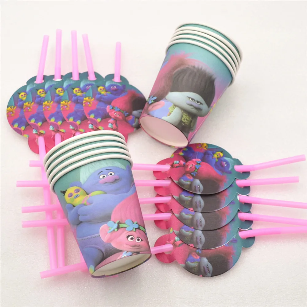 20pcs/set Trolls Cartoon Baby Shower Decoration Birthday Party Straws ...