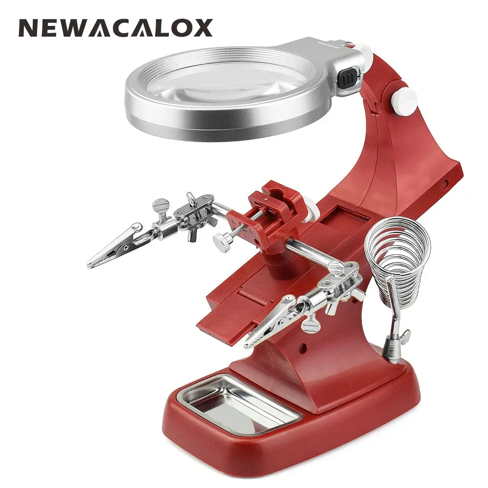 Newacalox Led Illuminated Desktop Magnifier Helping Hand Auxiliary Clamp Alligator Clip Stand 10
