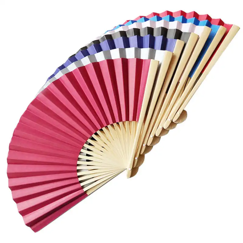 Solid Hand Held Paper Fans Bamboo Folding Fans Handheld Folded Fan For ...