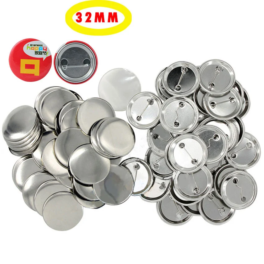 100PCS Metal Badge Pin Button Maker Parts 32MM, DIY Blank Badge Button ...