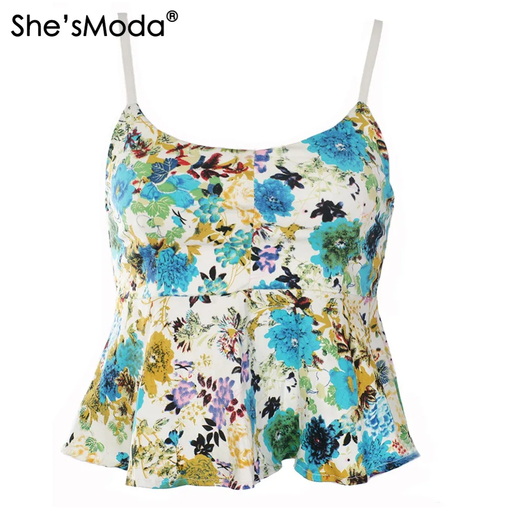 Beautiful Summer Floral Print Womens Sweet Ruffles Cropped Top Camis