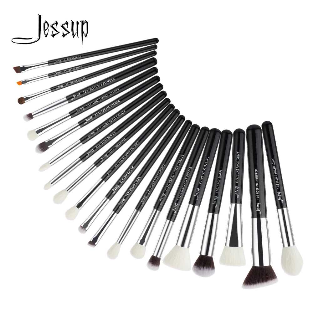 Jessup 브러쉬 20pcs 블랙 실버 전문 메이크업 브러쉬 세트 화장품 브러쉬 도구 키트 재단 파우더 브러쉬 T185