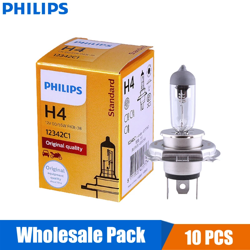 10PCS Philips Vision H4 12V 60/55W P43t 12342C1 +30% Bright Original ...