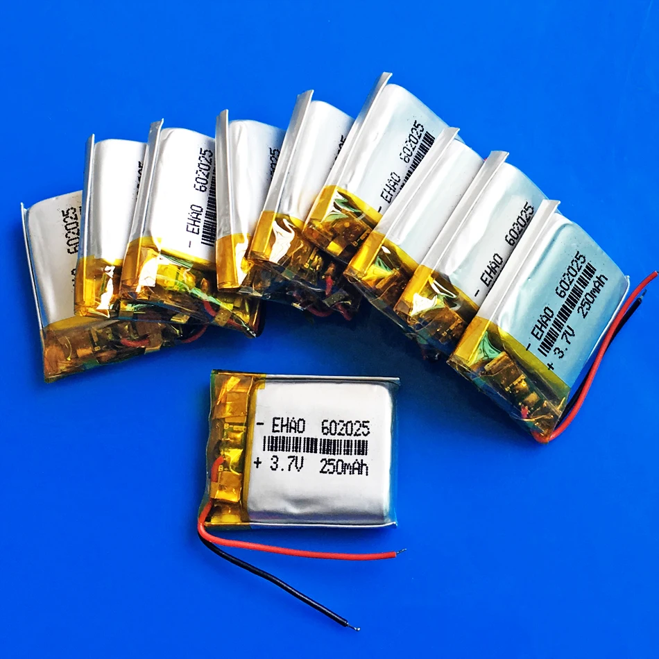 10 Pcs 3.7v 250mah 602025 Lithium Polymer Li-po Rechargeable Battery ...