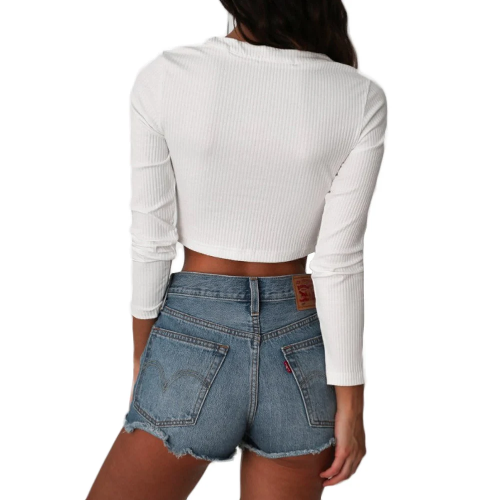 2017 Autumn Sexy Women Bodycon Crop Top Lace Up Bandage O Neck Long
