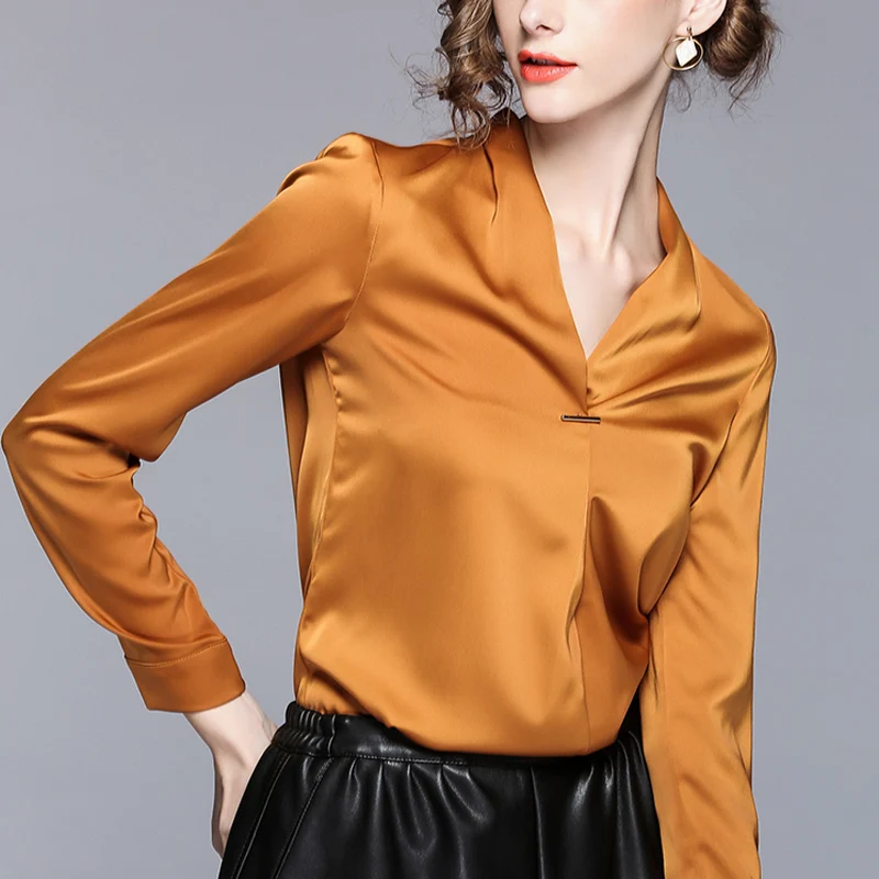 Spring Fall Fashion Womens Office Ladies Orange Long Sleeve 4xl 3xl ...