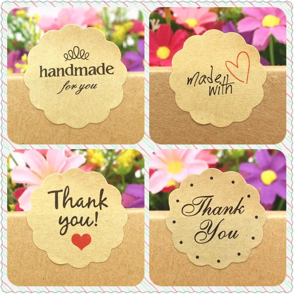 100 Pcs Thank You Love Self Adhesive Stickers Kraft Label Sticker ...