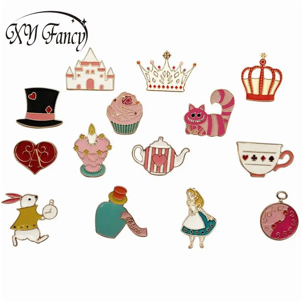 XY Fancy Cartoon brooches women Cute Cat brooches set Enamel Pins Alice ...