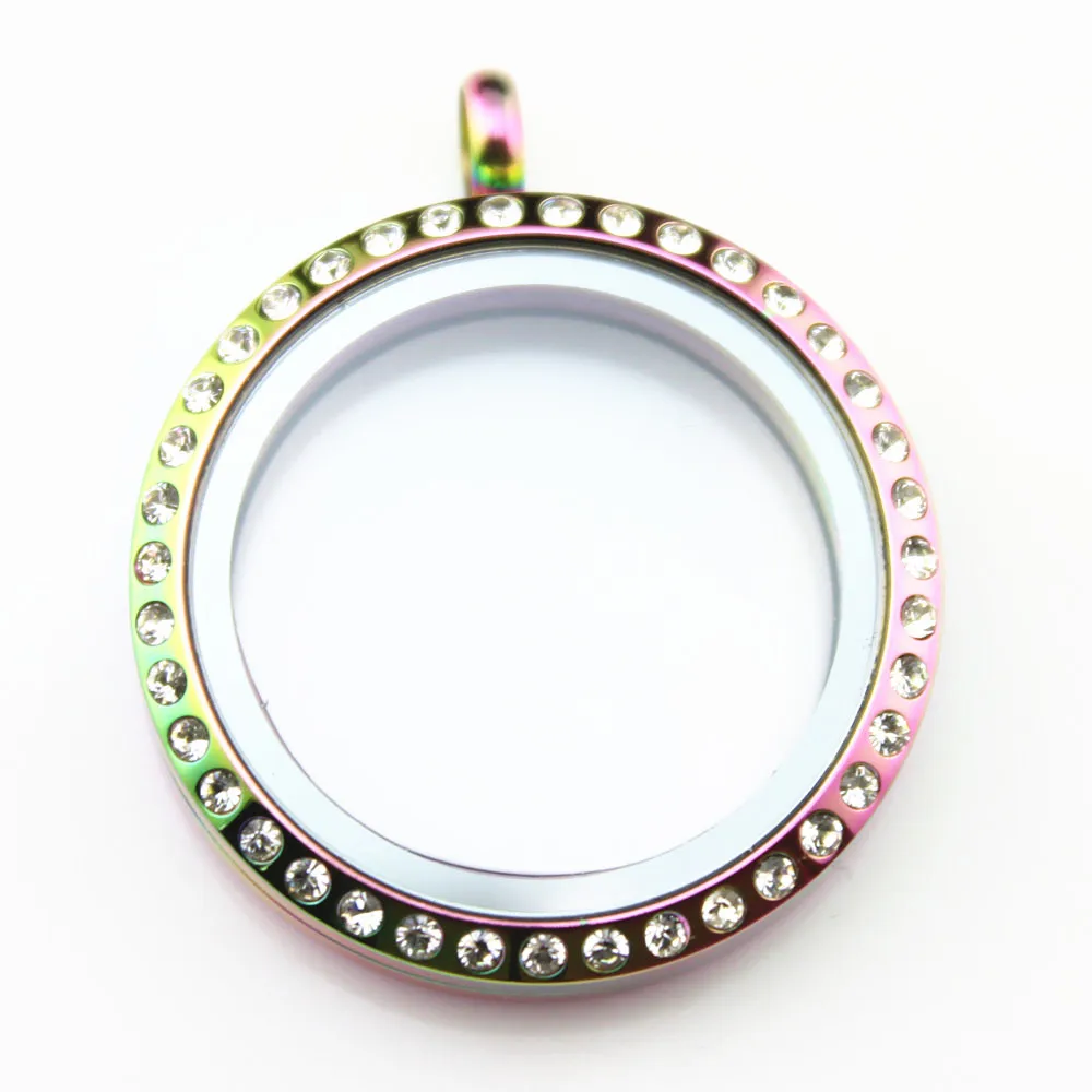 10PCS/lot 30mm rainbow stainless steel magnetic floating locket with ...