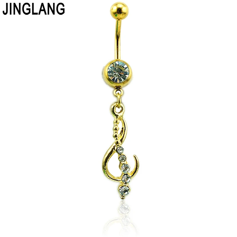 JINGLANG Gold Color Belly Button Rings Stainless Steel Barbells Dangle ...