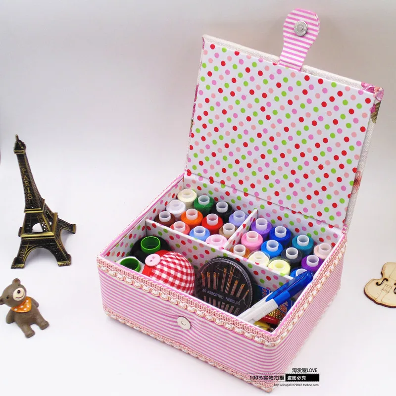 Romantic Pink Cloth Box Sewing Kit Needle Tape Scissor Threads Sewing ...