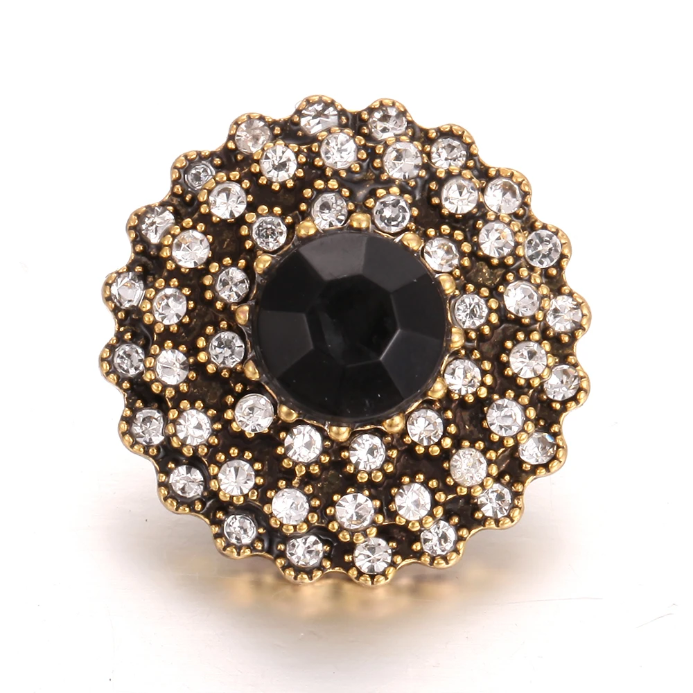 New Gold Snap Button Jewelry Full Crystal Rhinestone Flower 18mm Metal ...