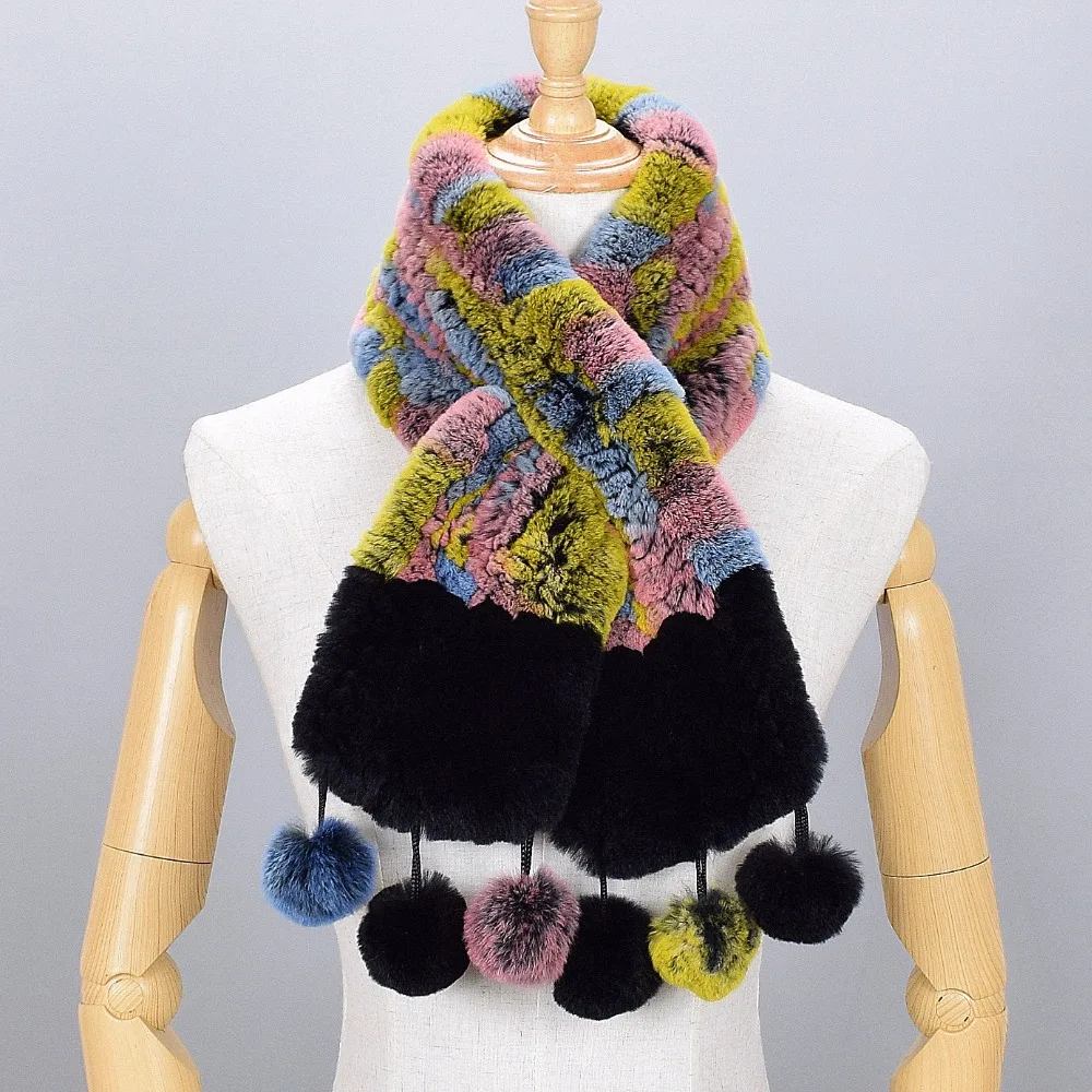 Multi color Scarf for Russian 2017 Winter Rex rabbit fur Scarves for ...