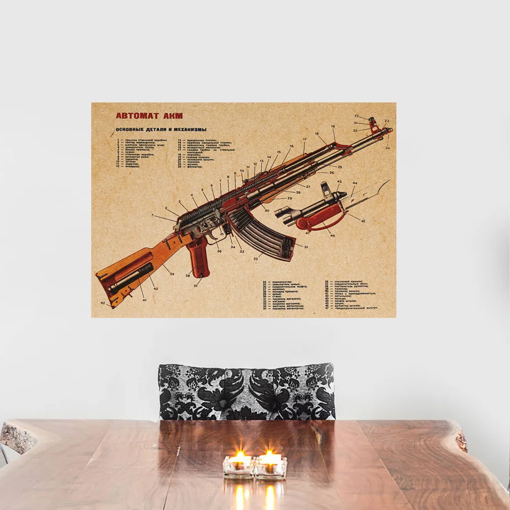 Gun AKM AK47 modified structure kraft poster paper home decor kids boys ...