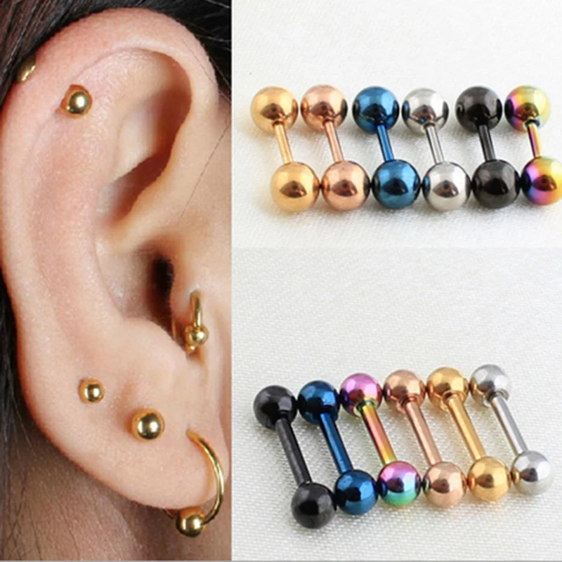 2pcs/lot 6 Colors Ear Cartilage Tragus Earrings For Women Screw Ball ...