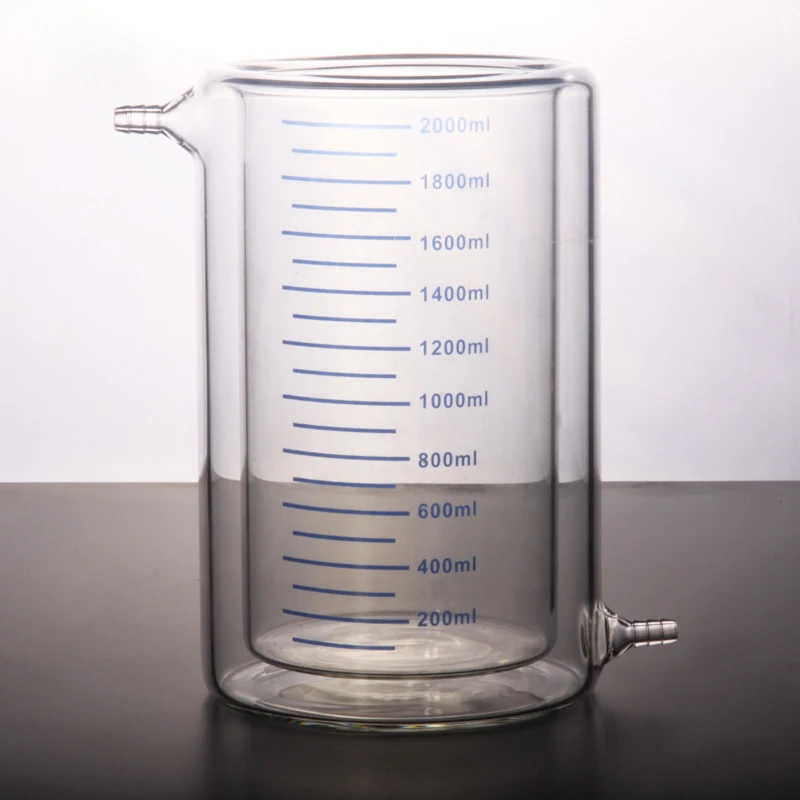 2000ml Glass Jacketed Beaker Flask Reactor Vessel Beaker Double Layer ...