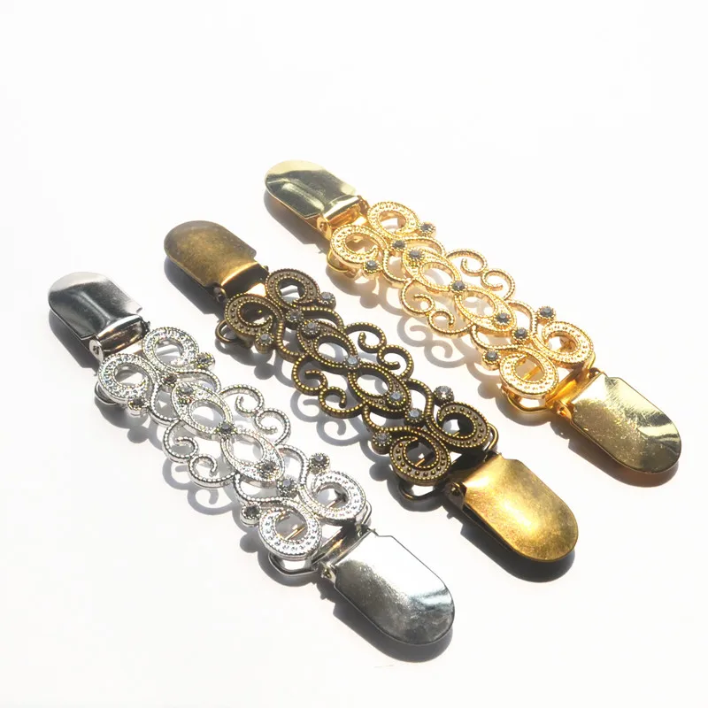 4pcs metal Rhinestones clip buckle for shirt connection collar ...