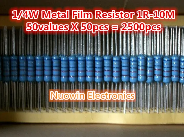 2500pcs 50 Values 1r - 10mr 1/4w Resistance 1% Metal Film Resistor ...